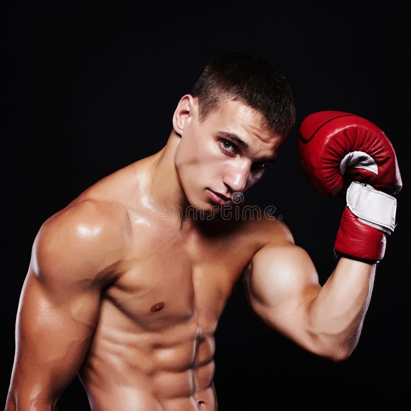 Handsome Boxer Man in Boxing Gloves Stock Photo - Image of brutal ...