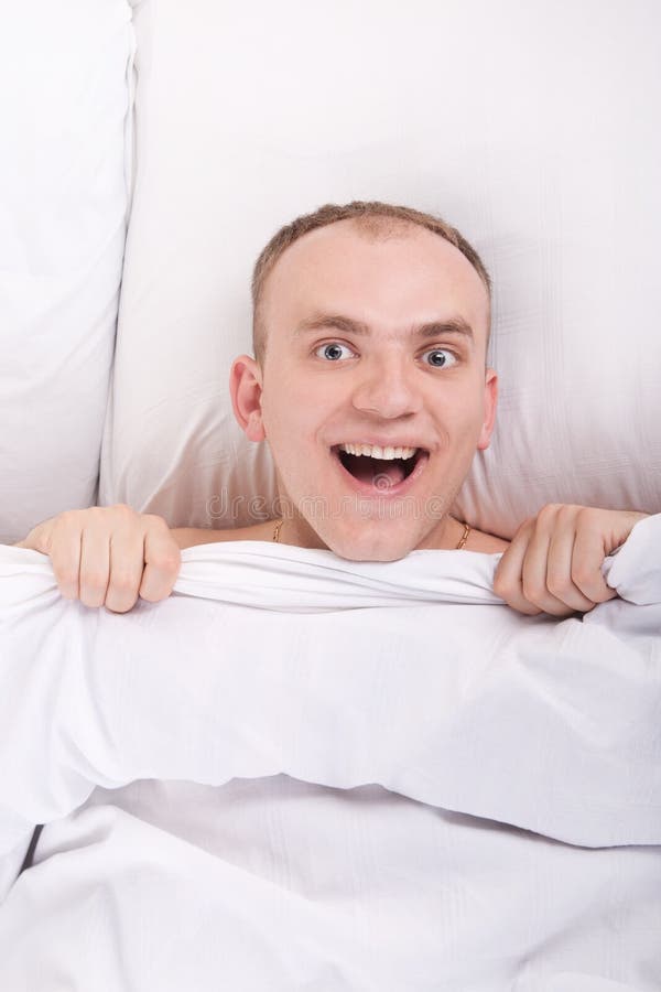 Handsome Boy in Bed at Home a Surprised Face Stock Image - Image of ...