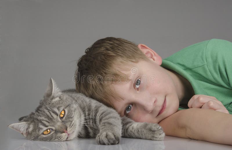 Handsome Boy with a Cute Cat Stock Image - Image of portrait, male ...