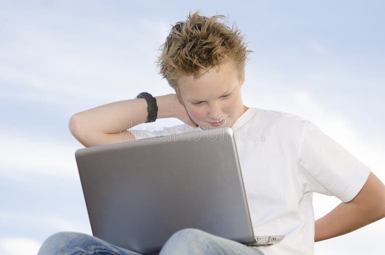 Handsome Boy Rest with Mobile Computer Stock Image - Image of computer ...