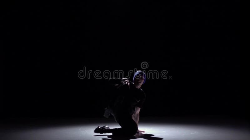 Dancer in Dark Suit Dancing Breakdance, on Black, Shadow, Slow Motion ...