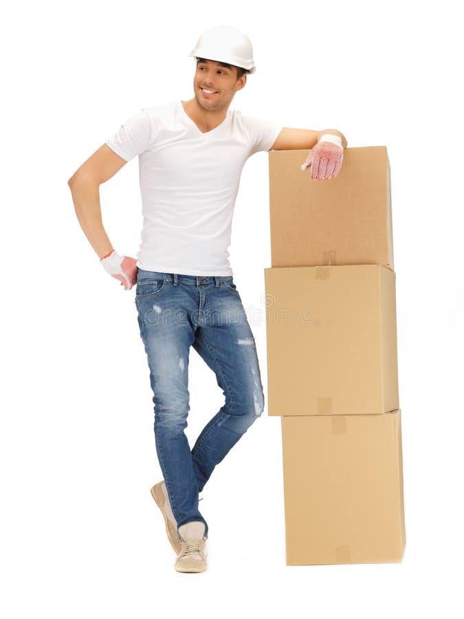 Handsome Builder with Big Boxes Stock Image - Image of cardboard ...