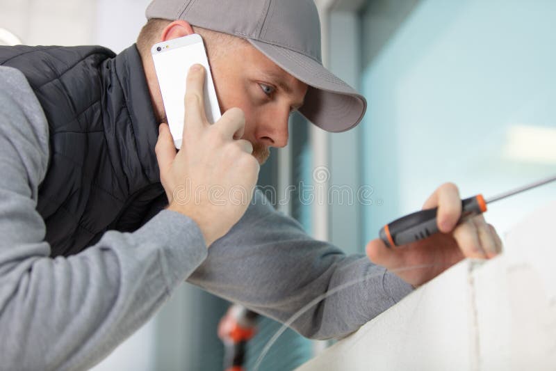 Handsome Builder Talking on Phone Stock Photo - Image of construction ...