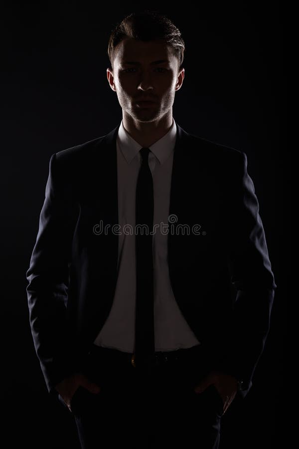 Handsome Business Man in Black Suite, Backlight Stock Image - Image of ...