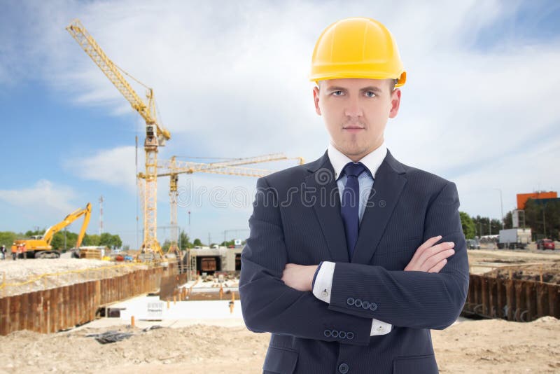 Handsome Business Man in Builder S Helmet Stock Photo - Image of ...