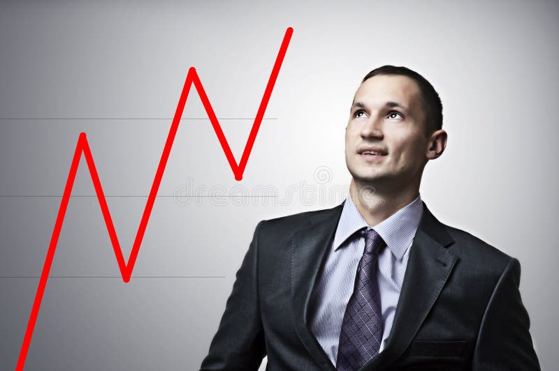 Handsome Business Man with Graph Stock Image - Image of growth, goal ...
