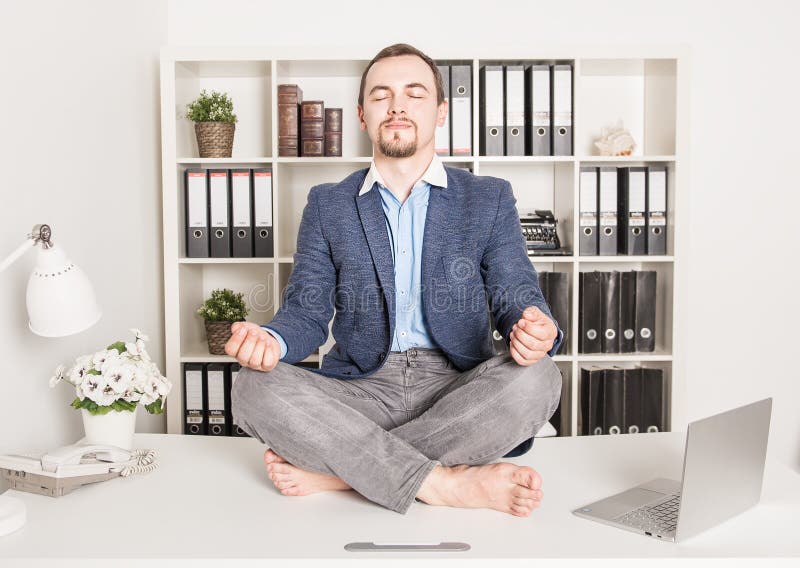 Handsome Business Man Relax in Lotus Pose in Office Stock Image - Image ...