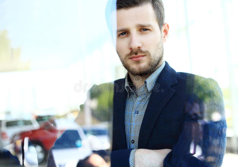 Handsome Business Man Smiling at Office Stock Image - Image of blur ...