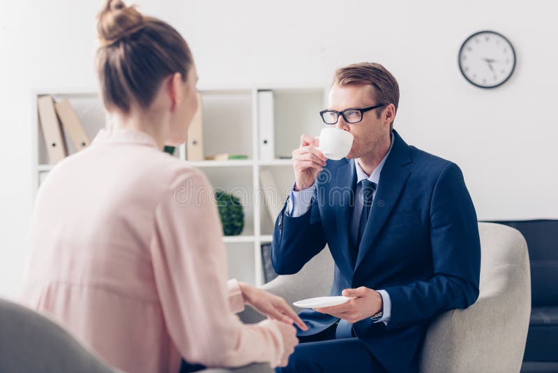 Handsome Businessman Drinking Coffee, Journalist Waiting for Interview ...