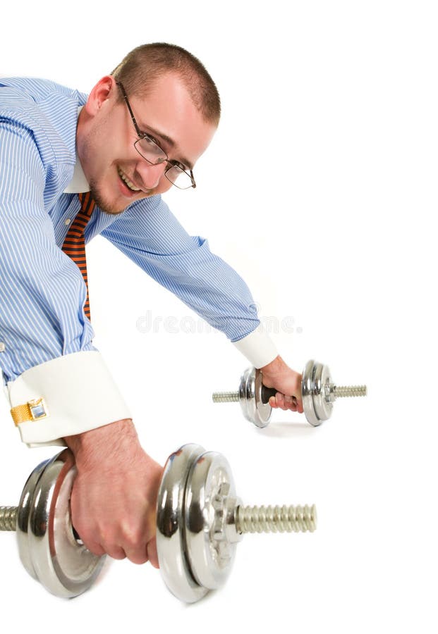 Handsome Businessman Exercising with Dumbbells Stock Image - Image of ...
