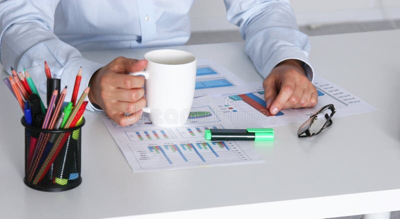 Handsome Businessman Having Tea or Coffee in Office Stock Photo - Image ...