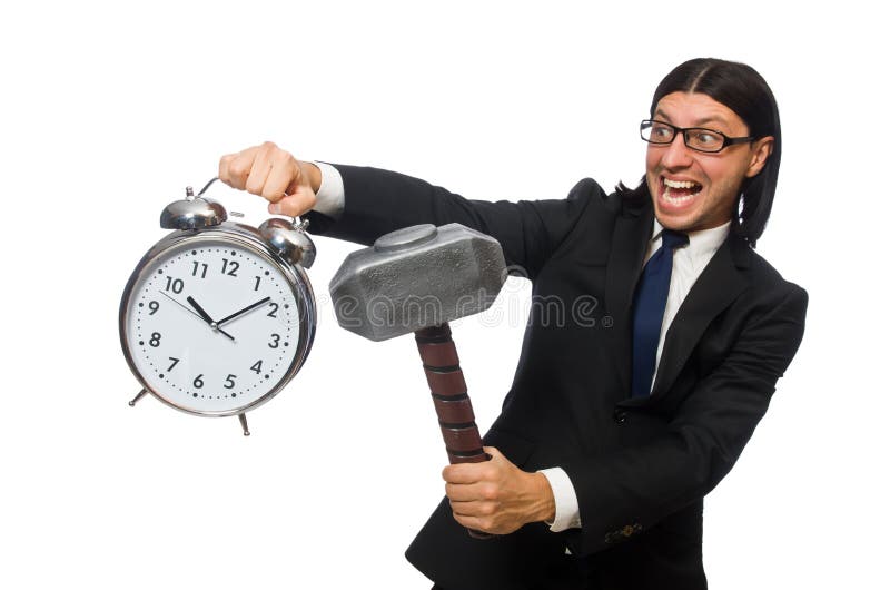 Handsome Businessman Holding Hammer and Alarm Stock Photo - Image of ...