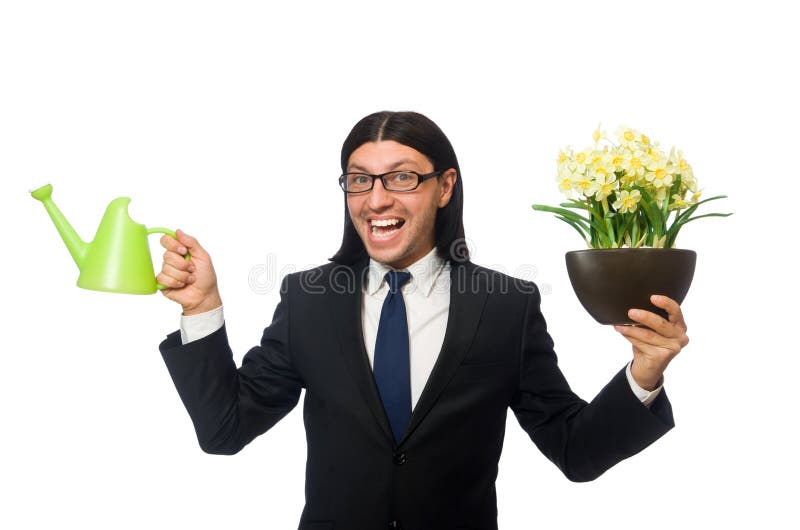 Handsome Businessman Holding Spring Flowers Stock Image - Image of ...
