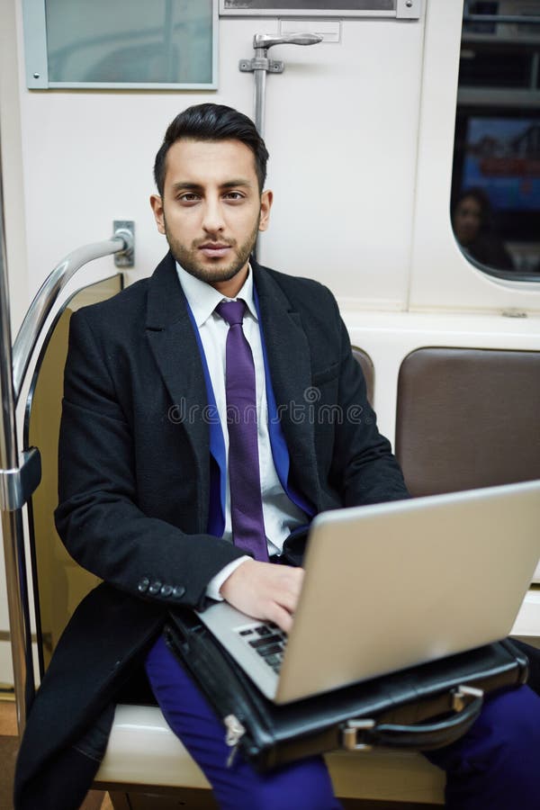 Handsome Businessman with Laptop in Subway Stock Photo - Image of ...