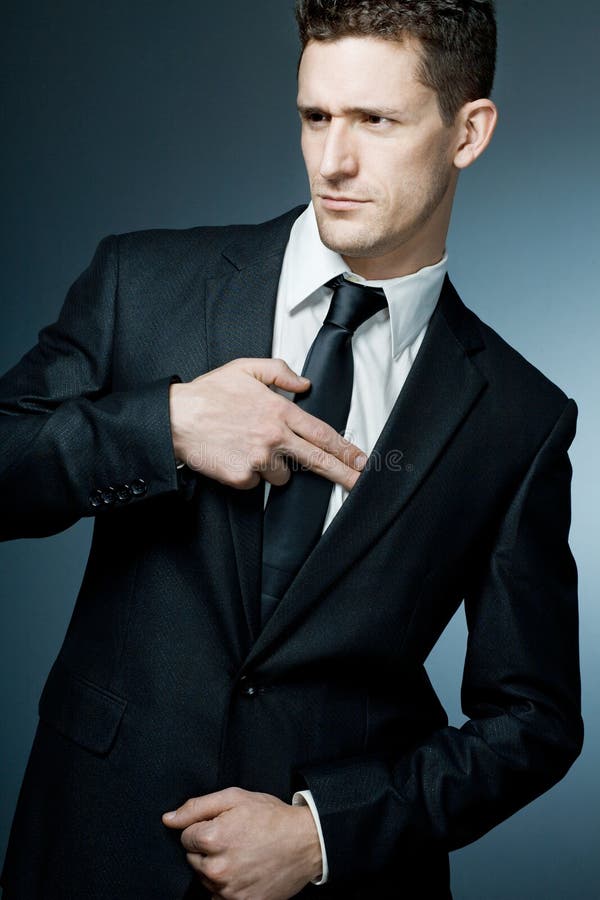 Handsome Businessman Making Gun Gesture. Stock Image - Image of ...