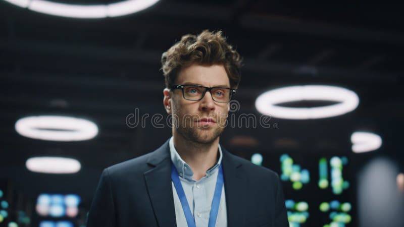 Handsome Businessman Posing Server Room Closeup. Software Developer Man ...