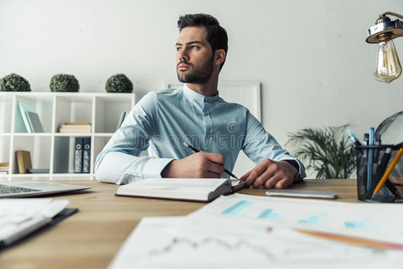 Handsome Businessman Working Stock Image - Image of gadget, business ...