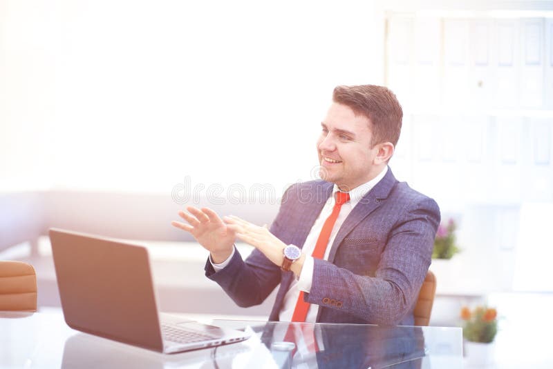 Handsome Businessman Working with Laptop in Office Stock Image - Image ...