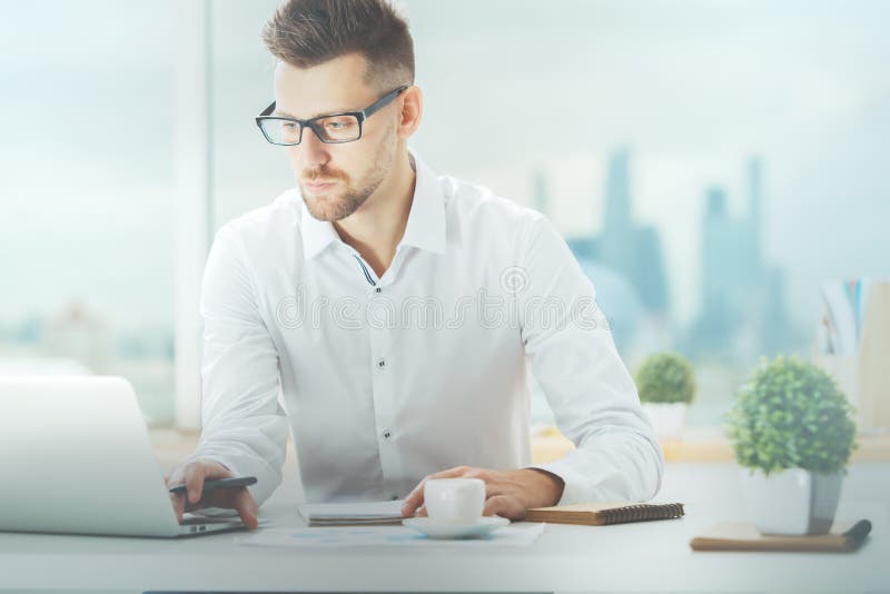 Handsome Businessman Working on Project Stock Image - Image of closeup ...