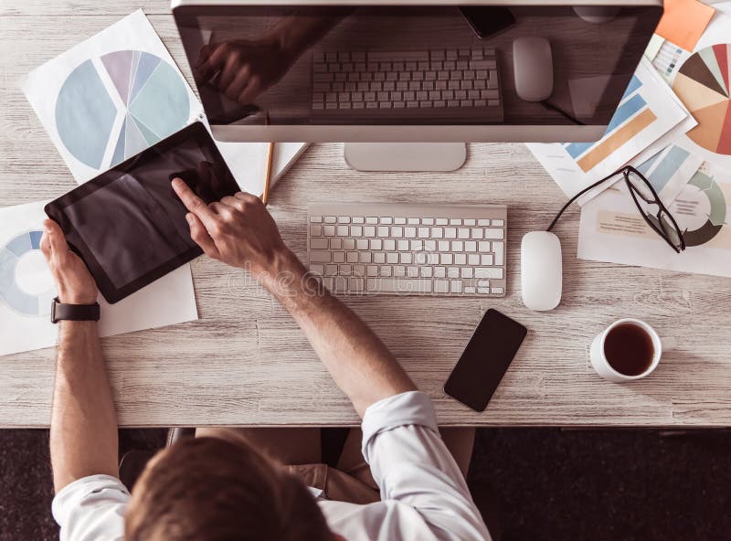 Handsome Businessman Working Stock Photo - Image of entrepreneur, hands ...