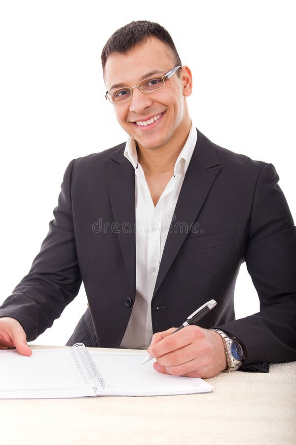 Handsome Businessman Writing in Notebook Stock Image - Image of ...