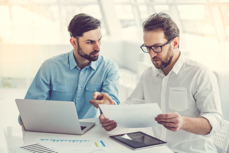Handsome Businessmen Working Stock Image - Image of bearded, document ...
