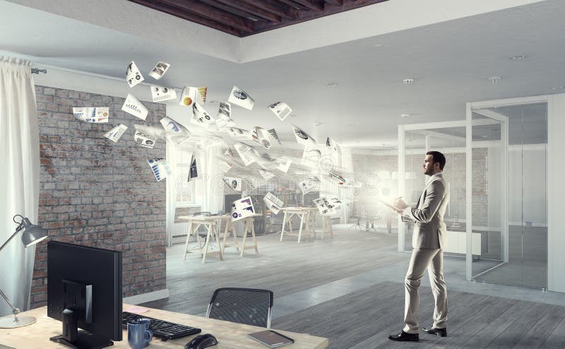 Handsome Busy Businessman Making Notes . Mixed Media Stock Image ...