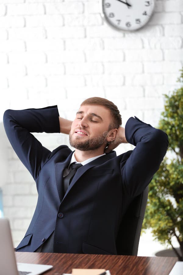 Handsome Calm Businessman Relaxing at Workplace Stock Image - Image of ...