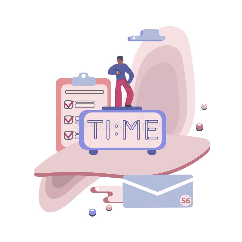 Handsome Cartoon Guy Standing on Huge Digital Watch 2d Abstract Vector ...