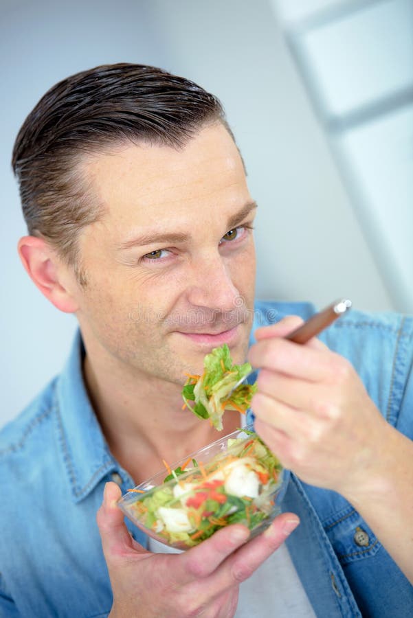 Handsome Casual Man Eating Salad Stock Image - Image of delicious ...