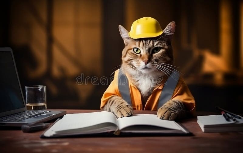 Handsome Cat Construction Engineer Seated. Generative AI Stock ...