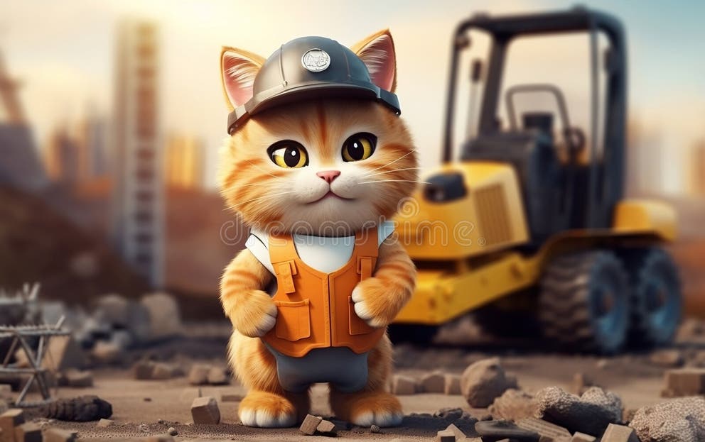 Handsome Cat Construction Worker Sitting. Generative AI Stock ...