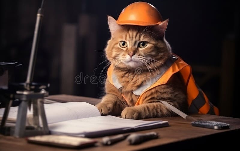 Handsome Cat Construction Worker Sitting. Generative AI Stock ...