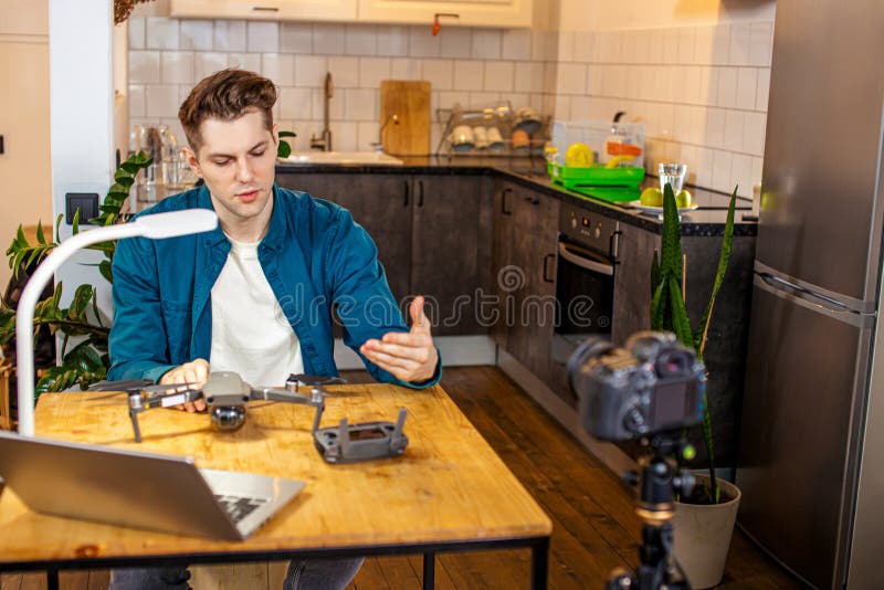 Handsome Caucasian Blogger Talk about Modern Devices and Technologies ...