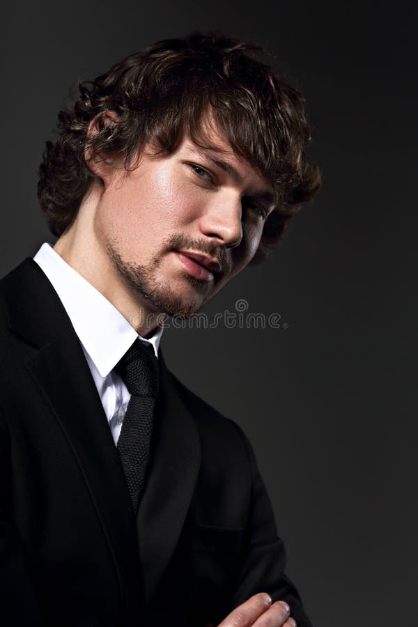 Handsome Charismatic Man Looking Serious in Dark Shadow Dramatic Light ...