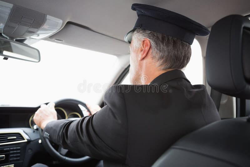 Handsome Chauffeur Driving Limousine Smiling Stock Image - Image of ...