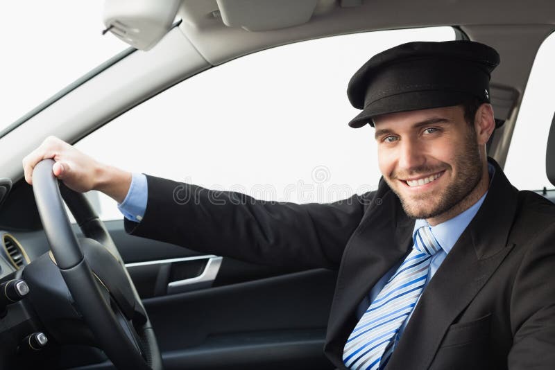 Handsome Chauffeur Driving Limousine Smiling Stock Image - Image of ...
