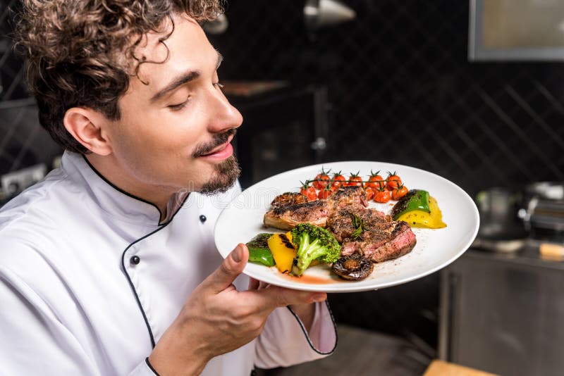 Handsome Chef Sniffing Smell of Stock Image - Image of cookery ...