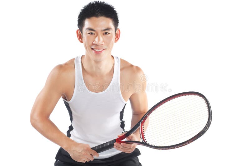 Handsome Chinese Tennis Player Posing with Racket Stock Image - Image ...