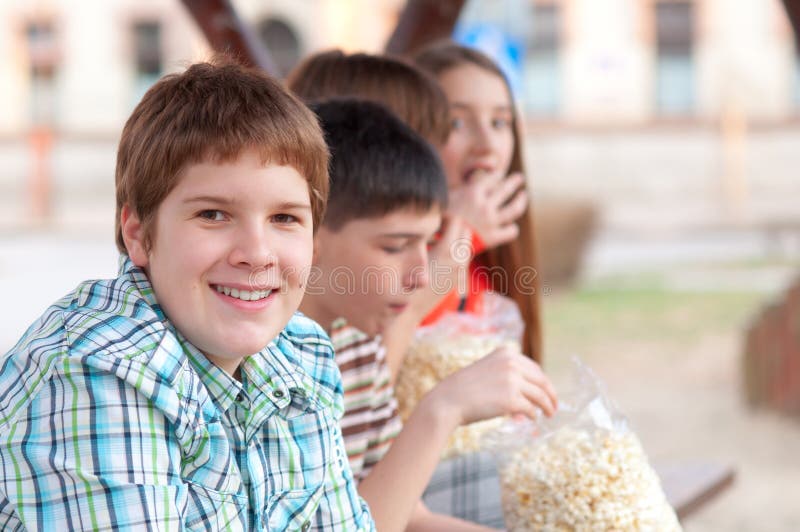 Handsome Chubby Teenager with His Friends Stock Image - Image of face ...