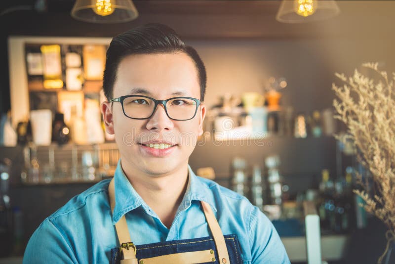 Handsome Coffee Shop Owner Smiling in His Shop Stock Image - Image of ...