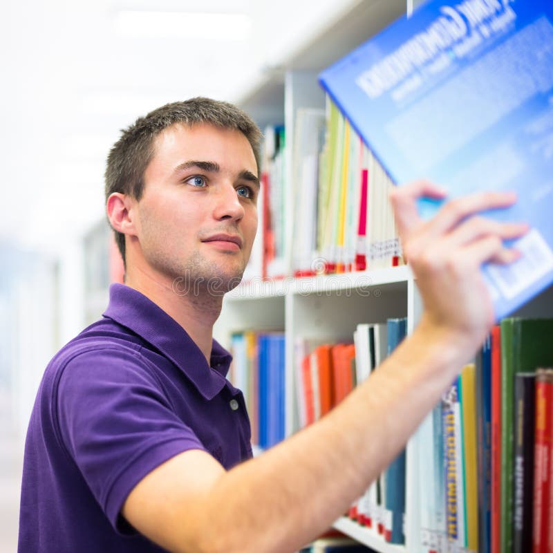 Handsome College Student in Library Stock Image - Image of higher ...