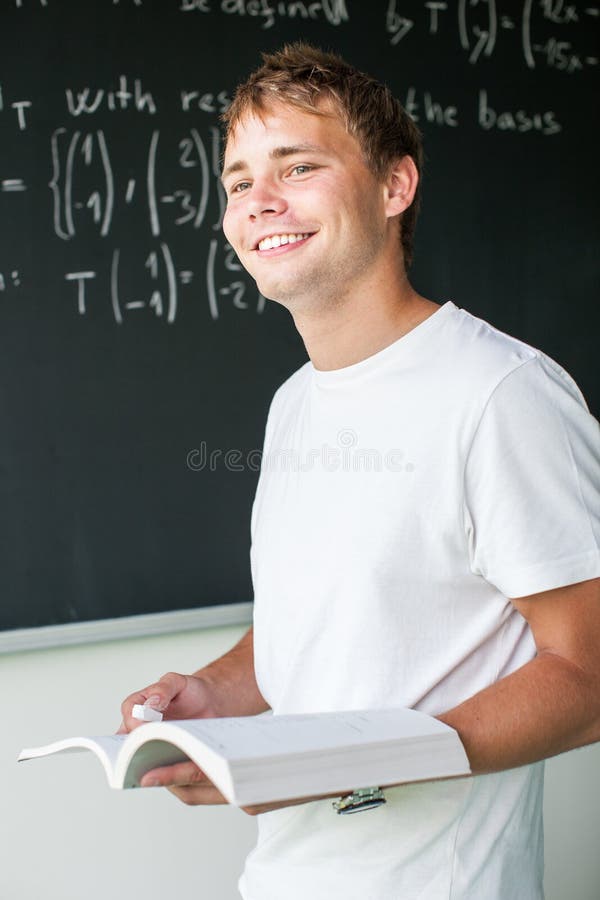Handsome College Student Solving a Math Problem Stock Image - Image of ...