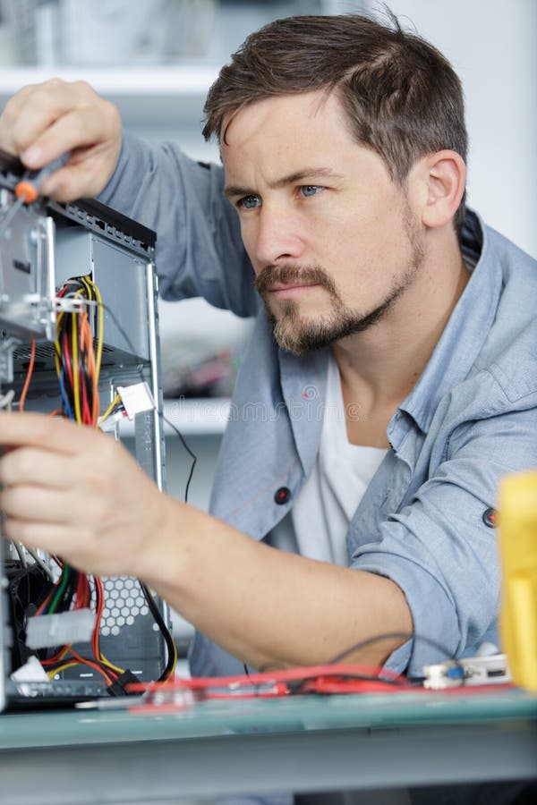 Handsome Computer Technician Dismantling Pc Stock Image - Image of ...