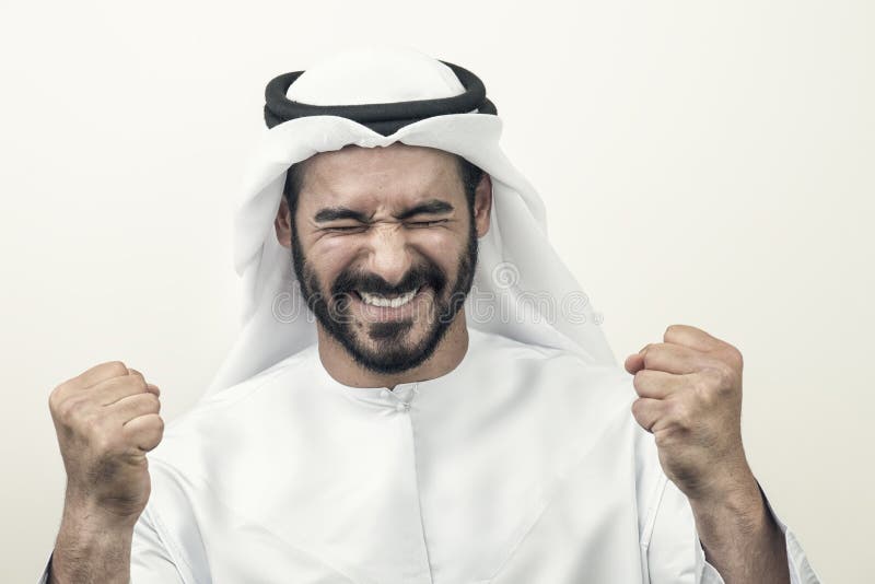 Handsome Confident Arab Businessman Expressing Success, Arabian Stock ...