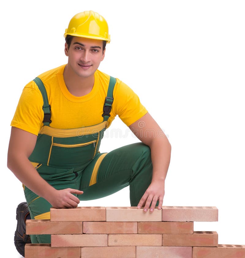 The Handsome Construction Worker Building Brick Wall Stock Photo ...