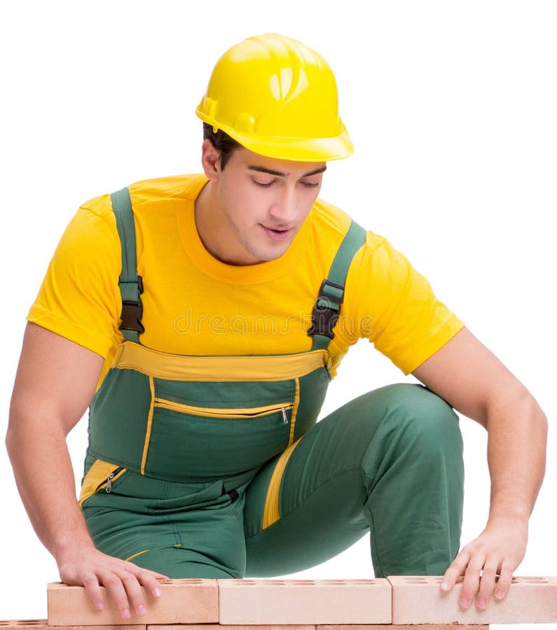 The Handsome Construction Worker Building Brick Wall Stock Image ...