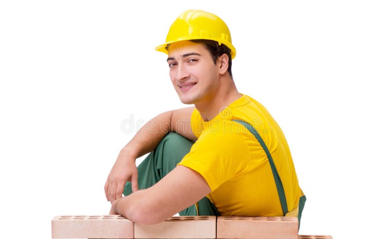 The Handsome Construction Worker Building Brick Wall Stock Image ...