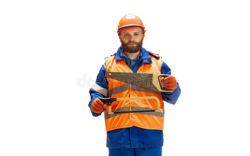 Handsome Contractor, Builder Isolated Over White Studio Background ...