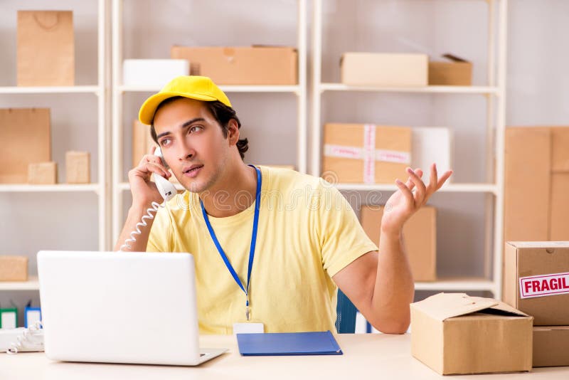 The Handsome Contractor Working in Box Delivery Relocation Service ...